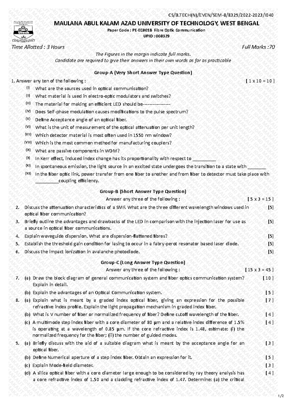Fibre Optic Communication Exam Notes (PE-EC801B) 8329 - Studocu