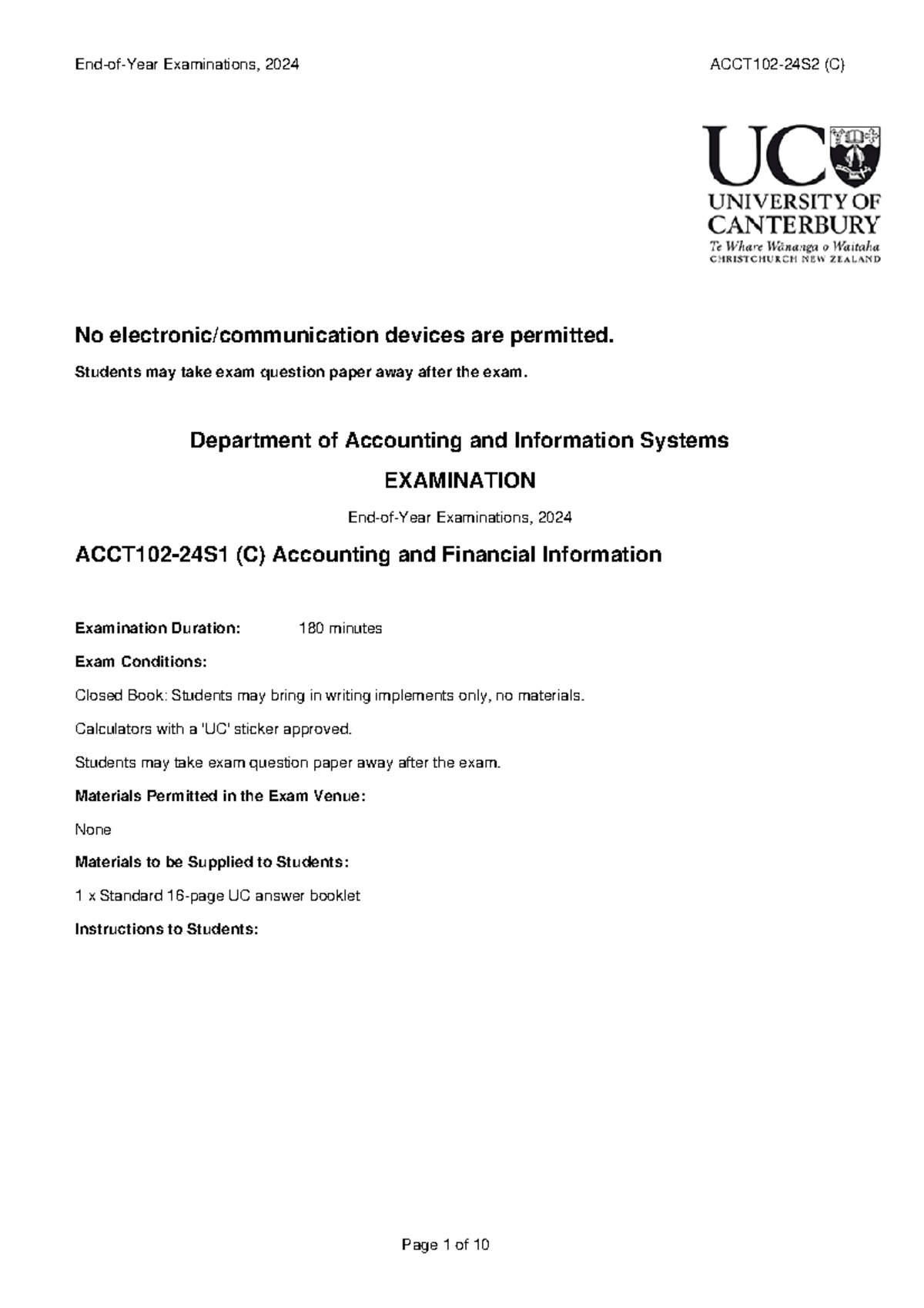 ACCT102 24S2 Final Exam: Accounting & Financial Info Analysis - Studocu