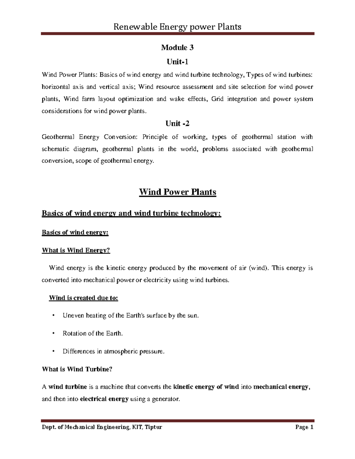REPP Module 3: Wind Power Plants & Geothermal Energy Conversion Notes ...