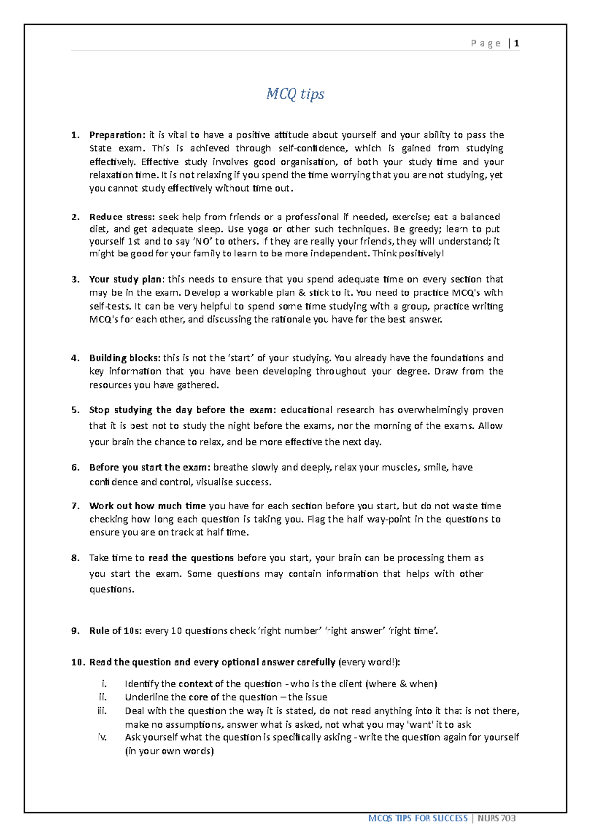 Nursing State Exam MCQ Study Tips and Strategies for Success - Studocu