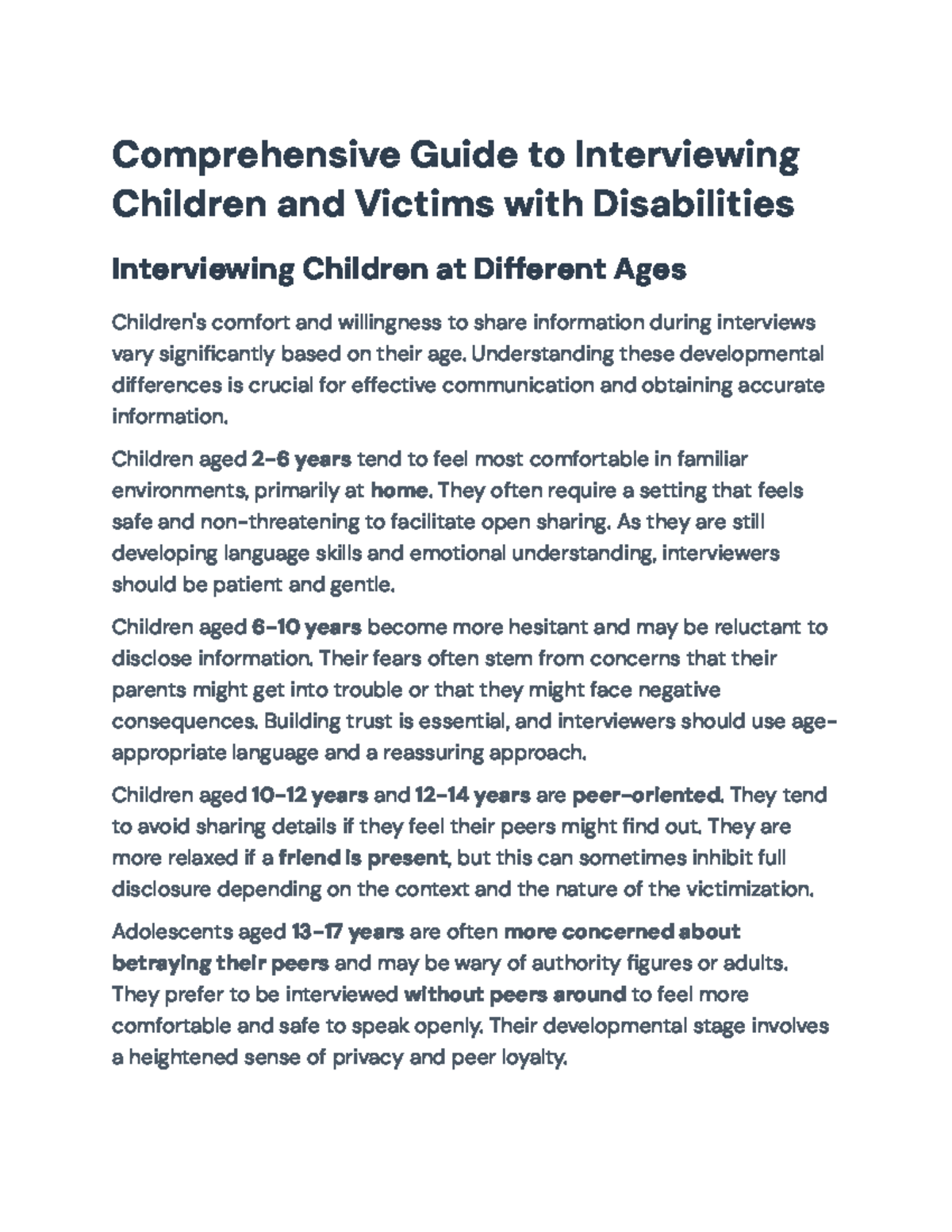 Comprehensive Guide to Interviewing Children & Disabled Victims (Course ...