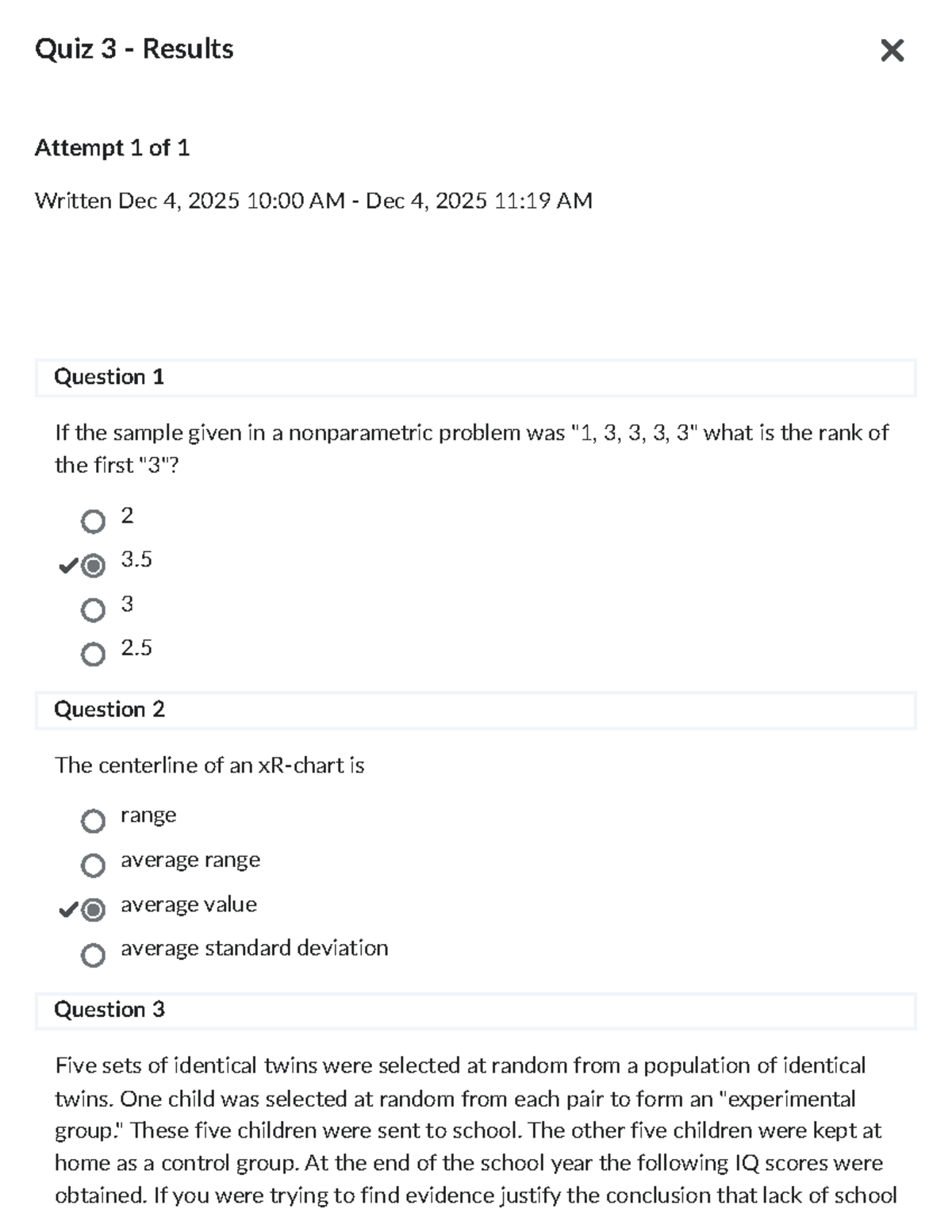 Quiz 3 Results Analysis for Stats Course - Attempt 1 - Studocu