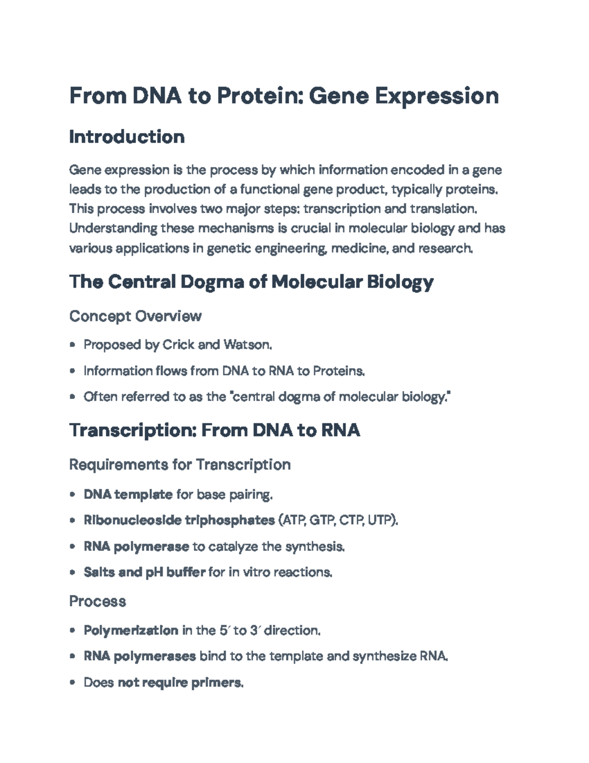 Gene Expression Overview: From DNA to Protein - MB 101 Lecture Notes ...