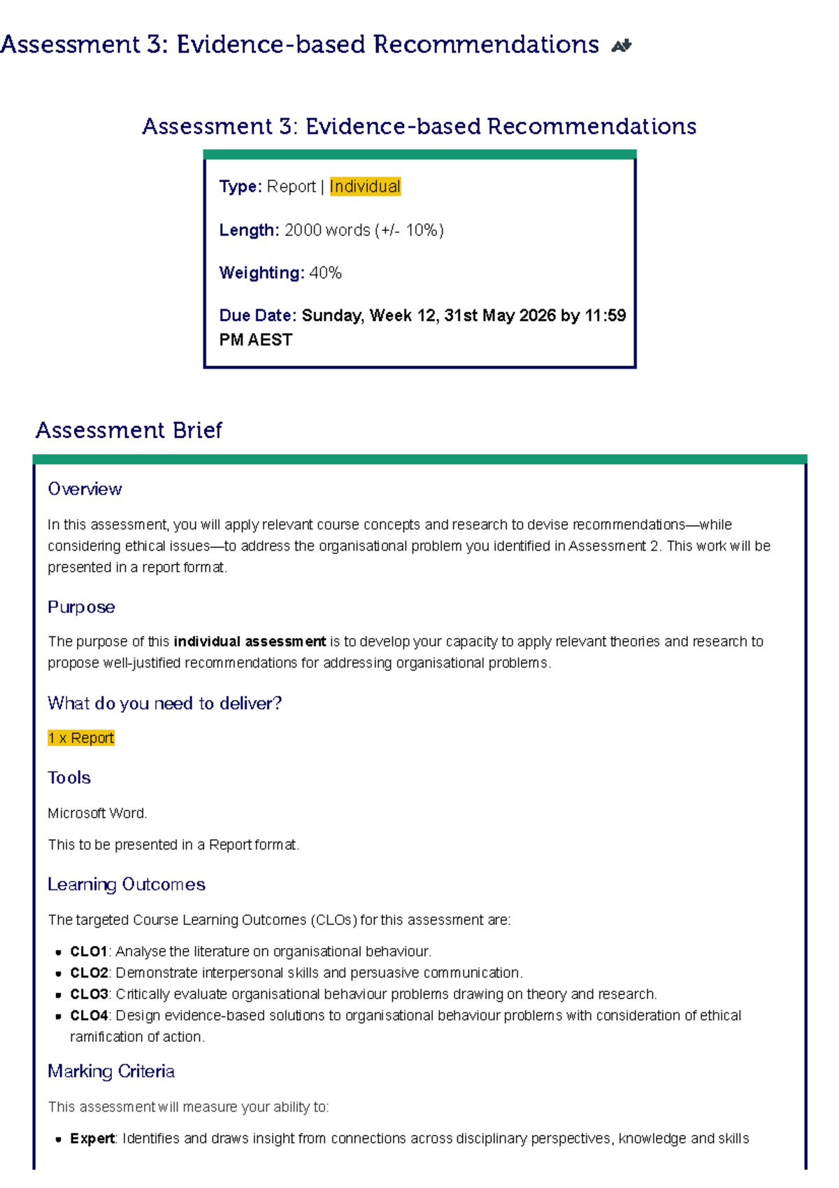 A3 PPL & Org: Evidence-Based Recommendations Report - Studocu