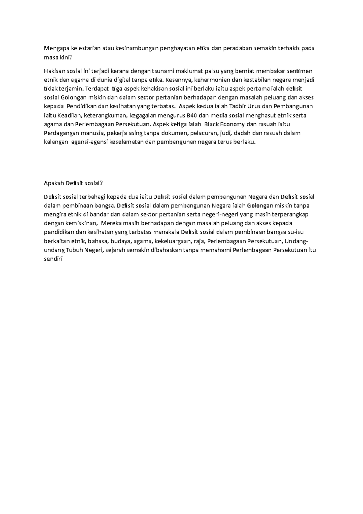 Apakah Defisit sosial - tutorial - Mengapa kelestarian atau ...