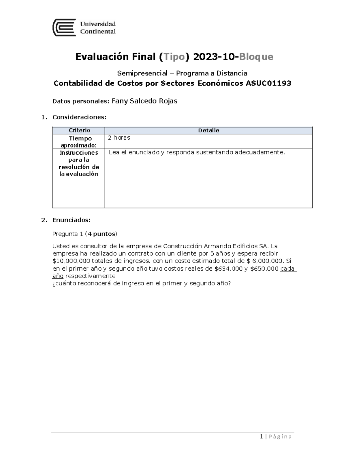 Evaluación Final ASUC: Contabilidad de Costos 2023-10-Bloque - Studocu