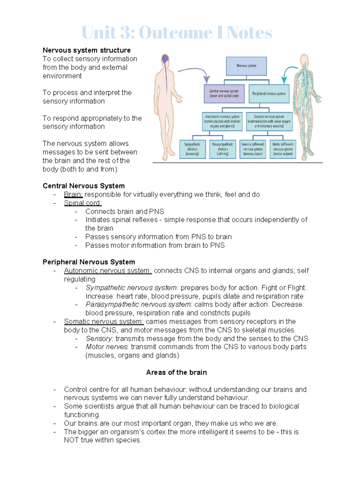 Unit 3 AOS 1: Exploring Nervous System Functioning & Stress Impact ...