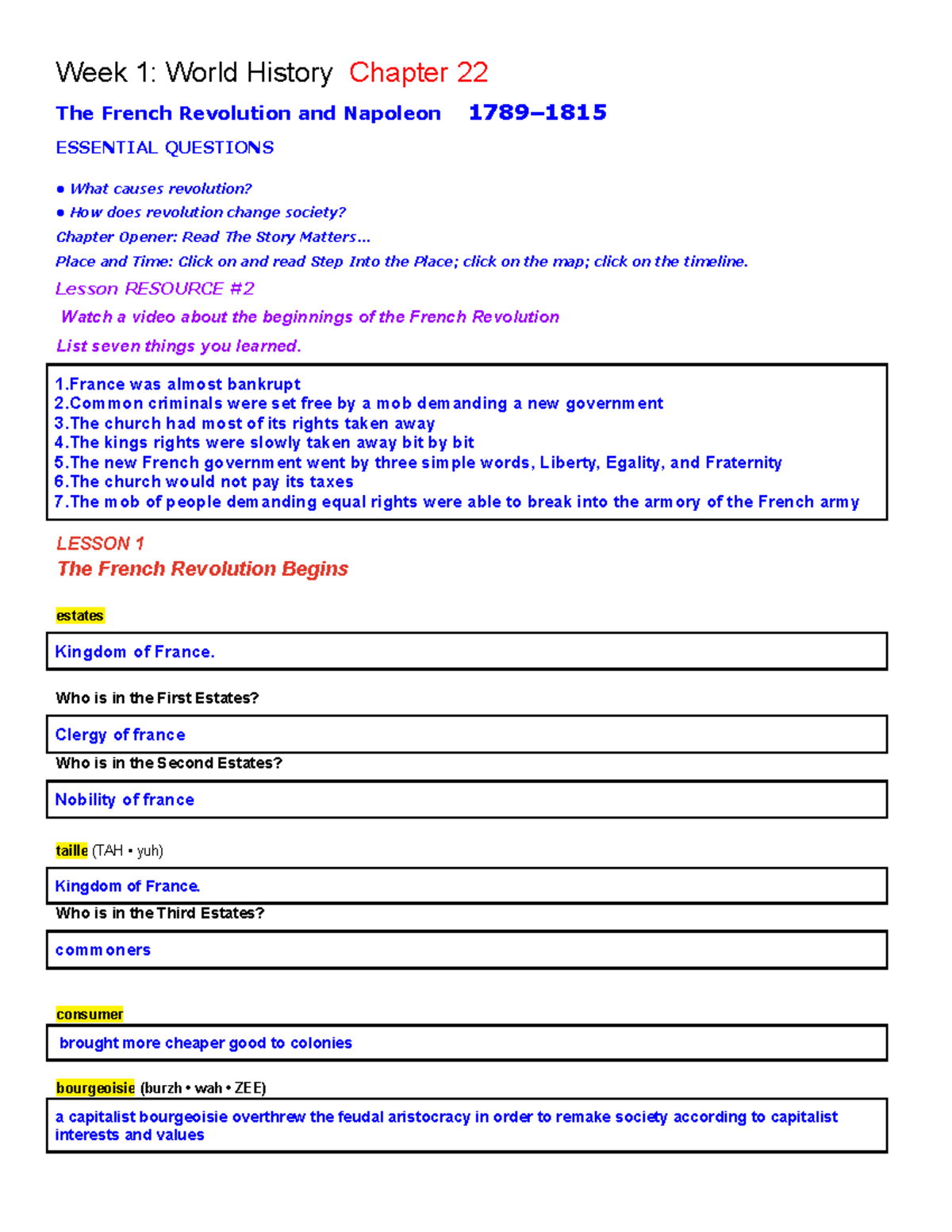 World History (HIST 101) Chapter 22: The French Revolution Overview ...