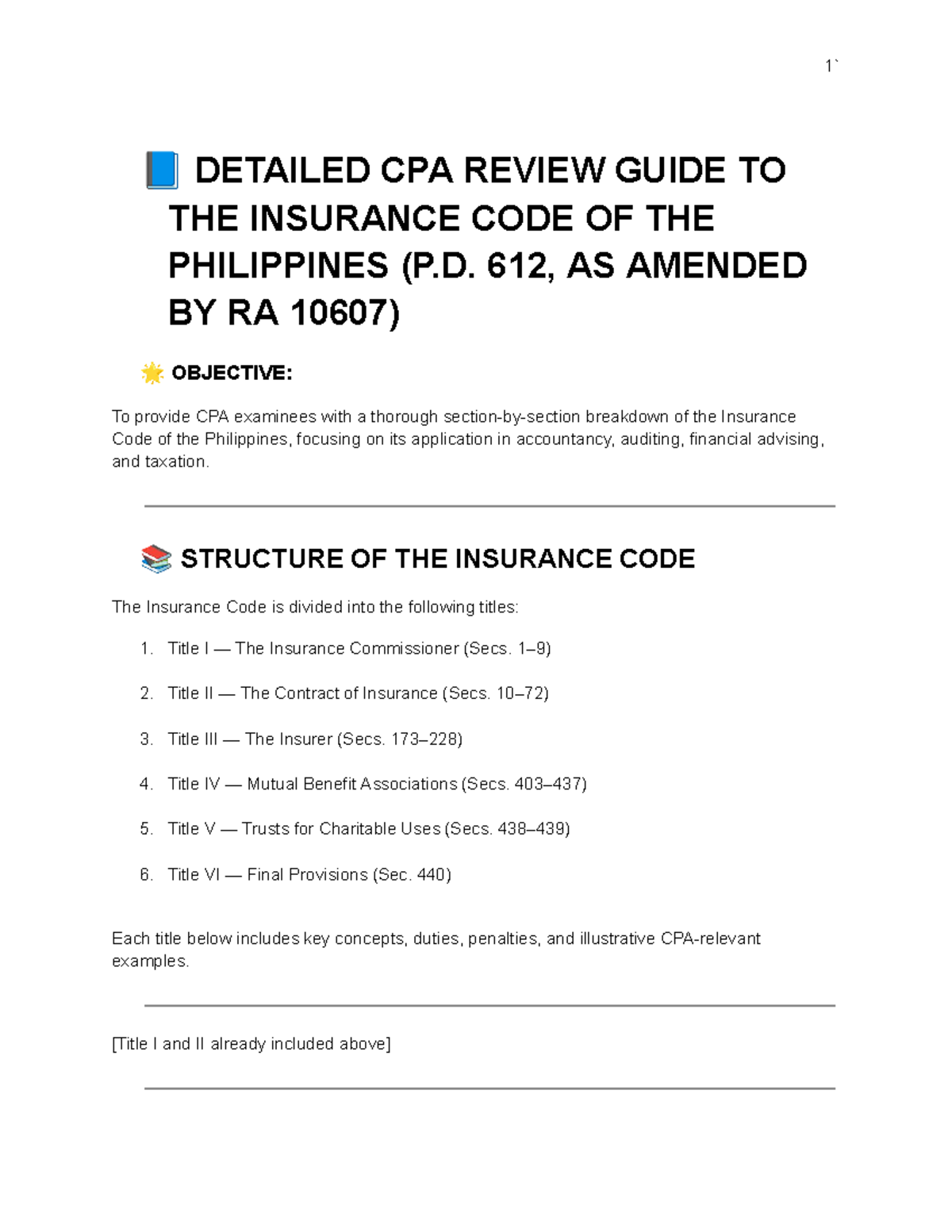 Comprehensive CPA Review Guide on the Insurance Code of the Philippines ...