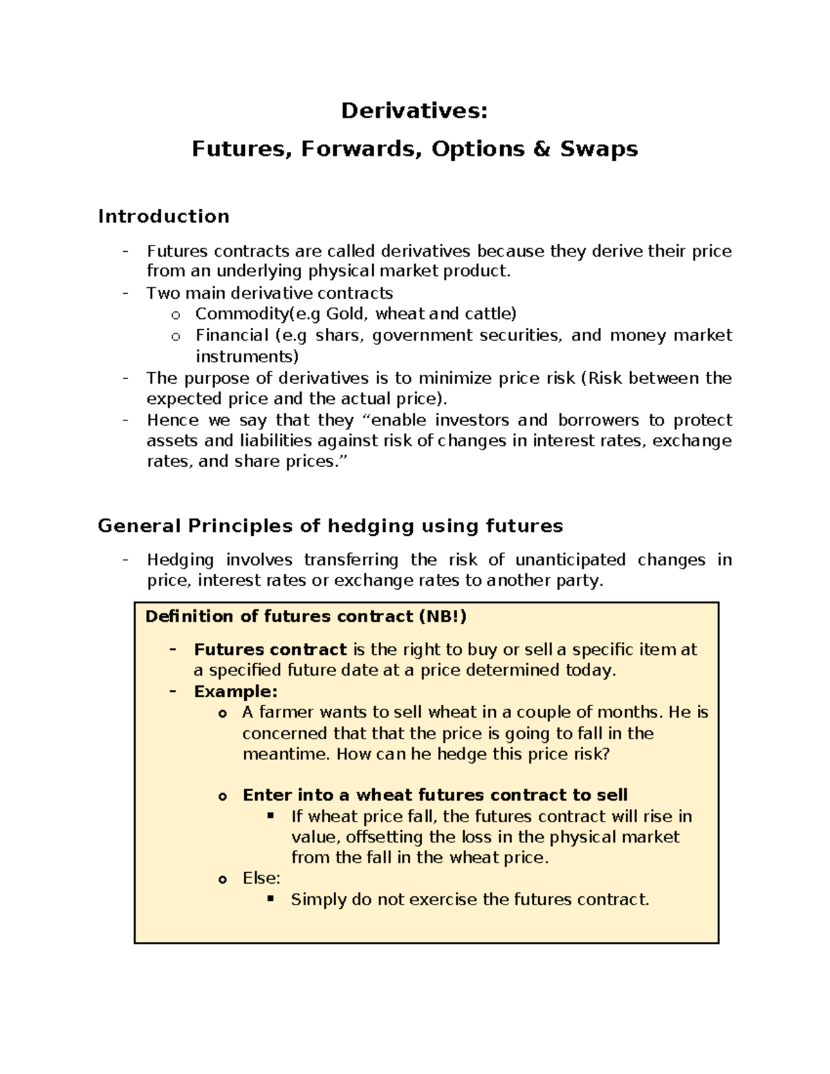 11. Derivatives - Derivatives: Futures, Forwards, Options & Swaps ...