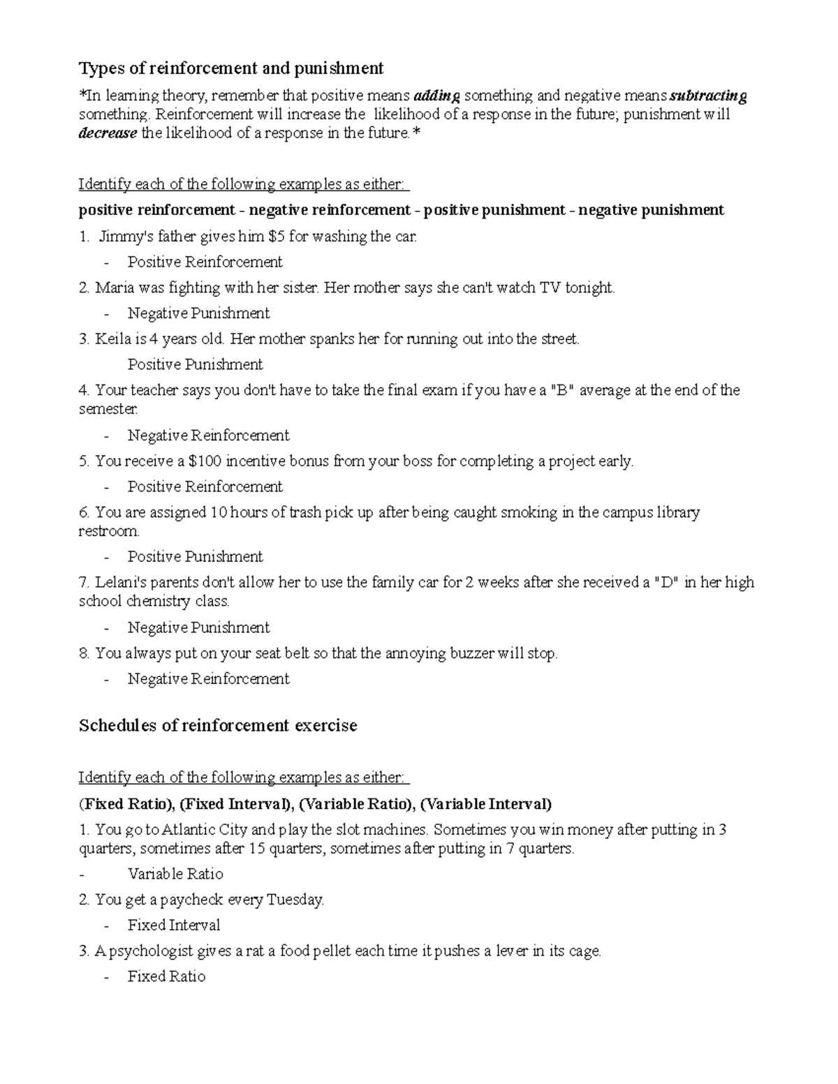 Psychology 101: Reinforcement Types & Schedules Practice Guide - Studocu