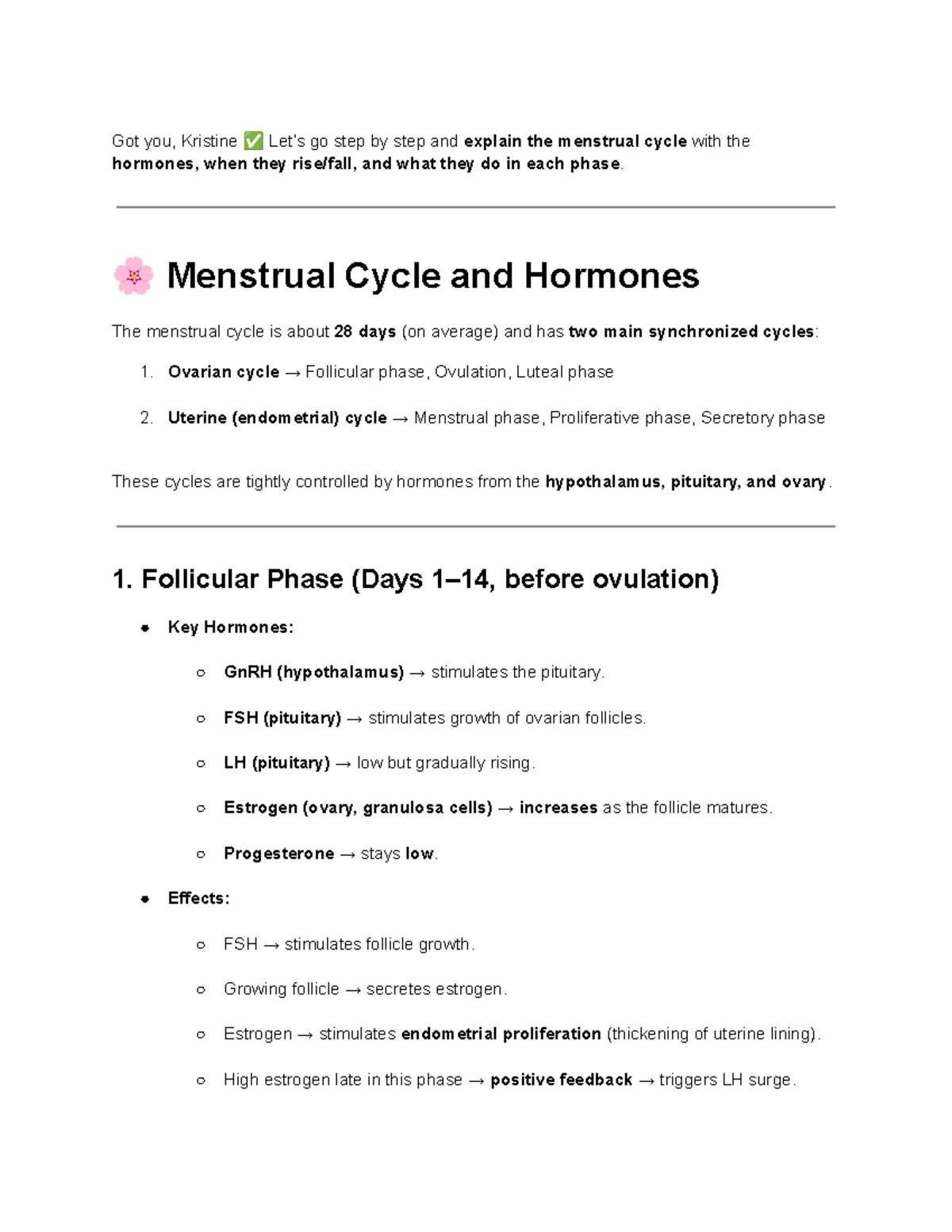 Maternal L1: Understanding the Menstrual Cycle and Hormones - Studocu