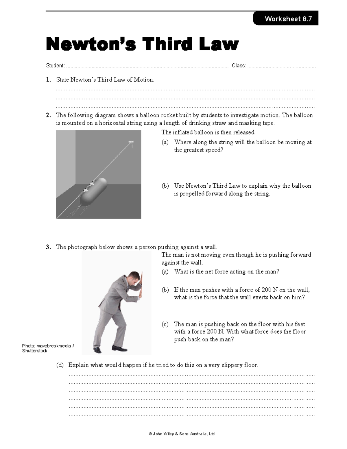Newton's Third Law Worksheet (Physics 101) - Studocu