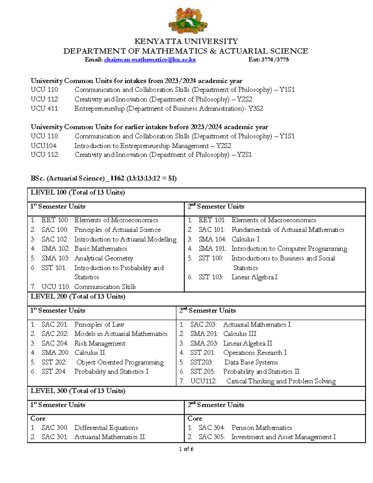 Mathematics Department Course Units Guide 2023/2024 Academic Year - Studocu