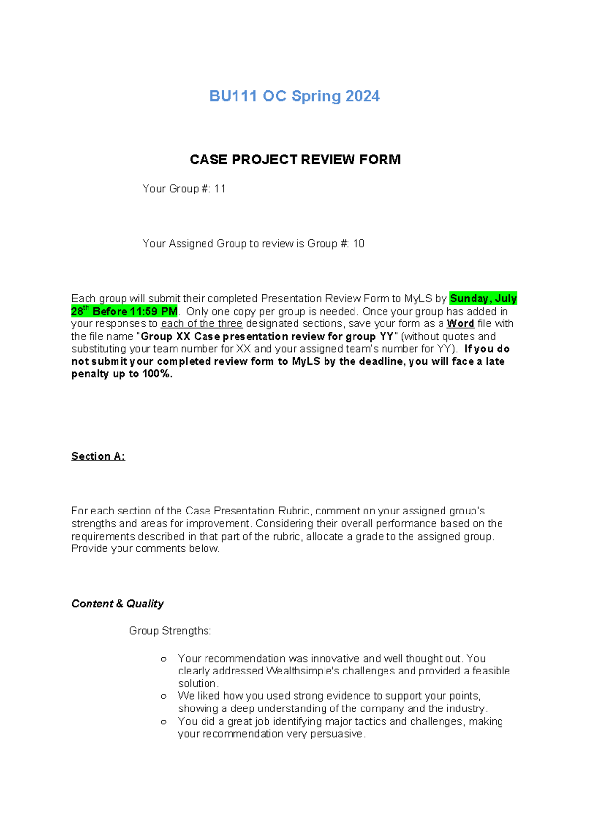 BU111 - Case Study Review: Group 11's Presentation Insights - Studocu