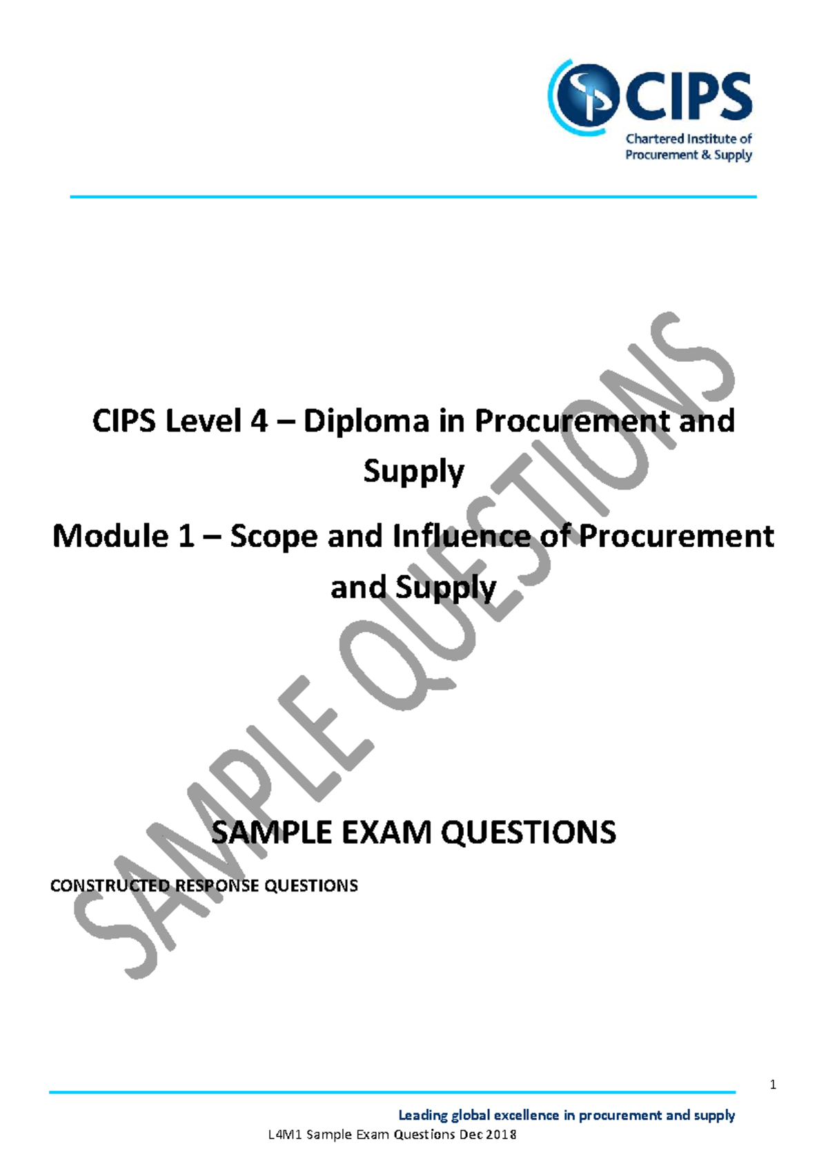 CIPS L4M1 Sample Exam Questions: Scope & Influence of Procurement - Studocu
