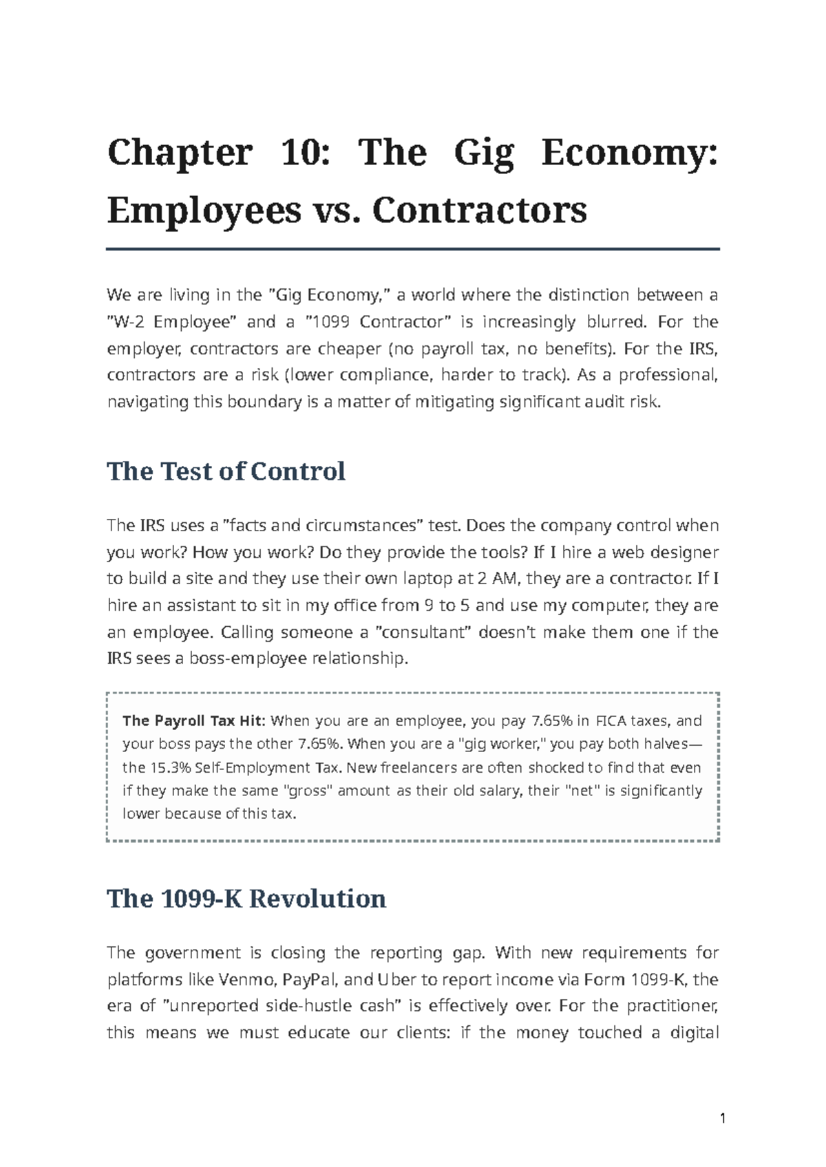 Chapter 10: The Gig Economy - Employees vs. Contractors Analysis - Studocu