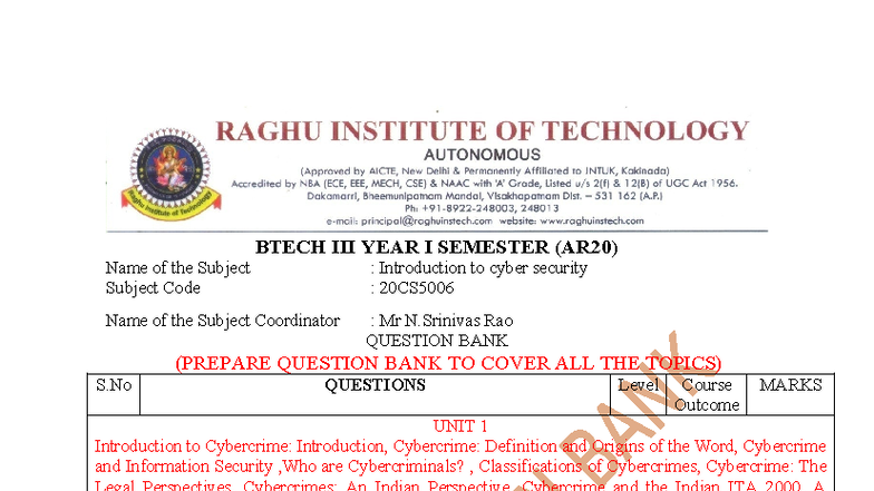 Introduction to Cyber Security Question Bank (20CS5006) - Studocu