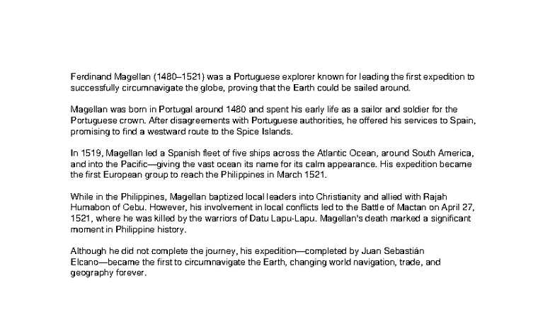 Ferdinand Magellan: Life and Circumnavigation Journey - Studocu