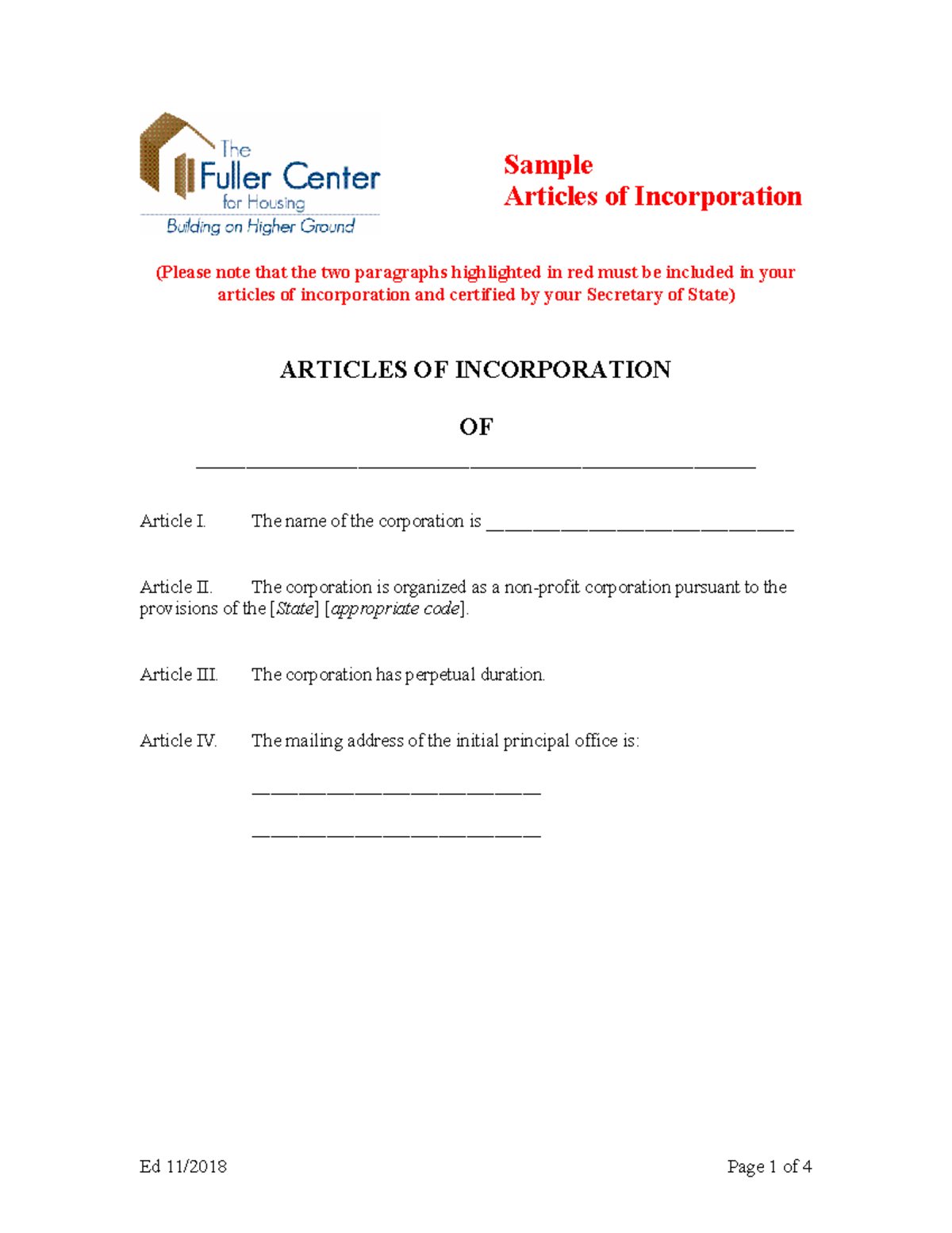Articles of Incorporation Template 2018: Essential Guidelines - Studocu