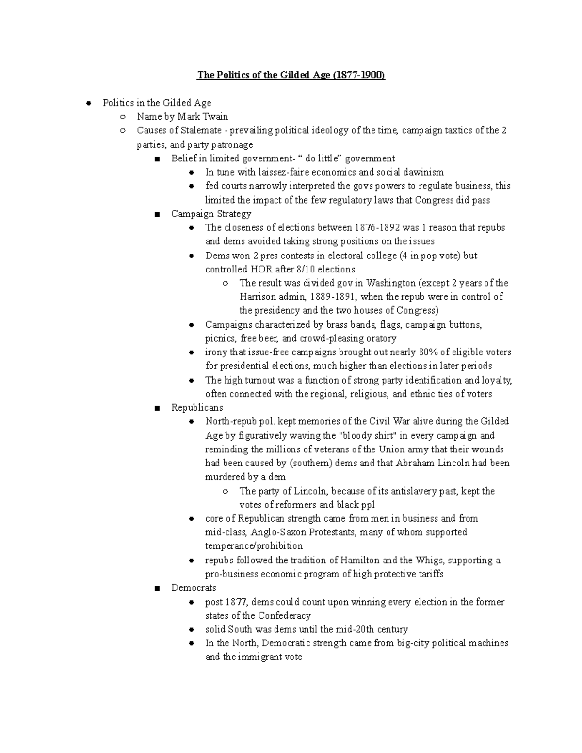 Politics of the Gilded Age: Key Insights and Analysis - Amsco - Studocu