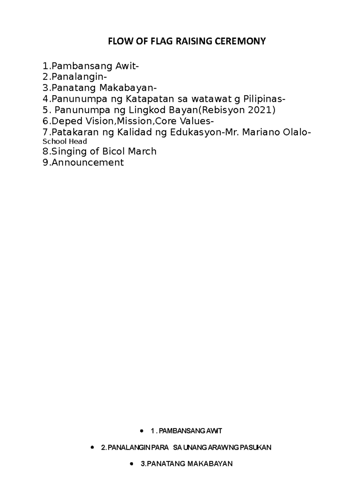 Flow of Flag Raising Ceremony: Detailed Program Guide - Studocu