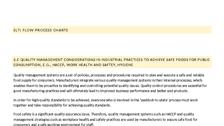 SLT: Quality Management in Food Safety - HACCP & Practices - Studocu