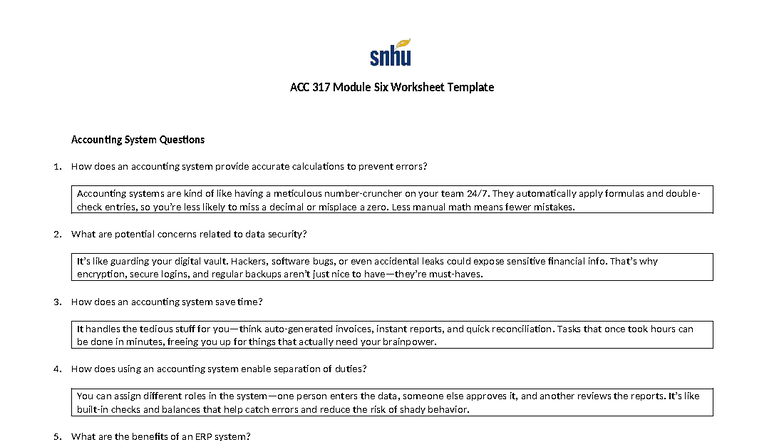 ACC 317 Module Six Worksheet: Accounting System Insights - Studocu