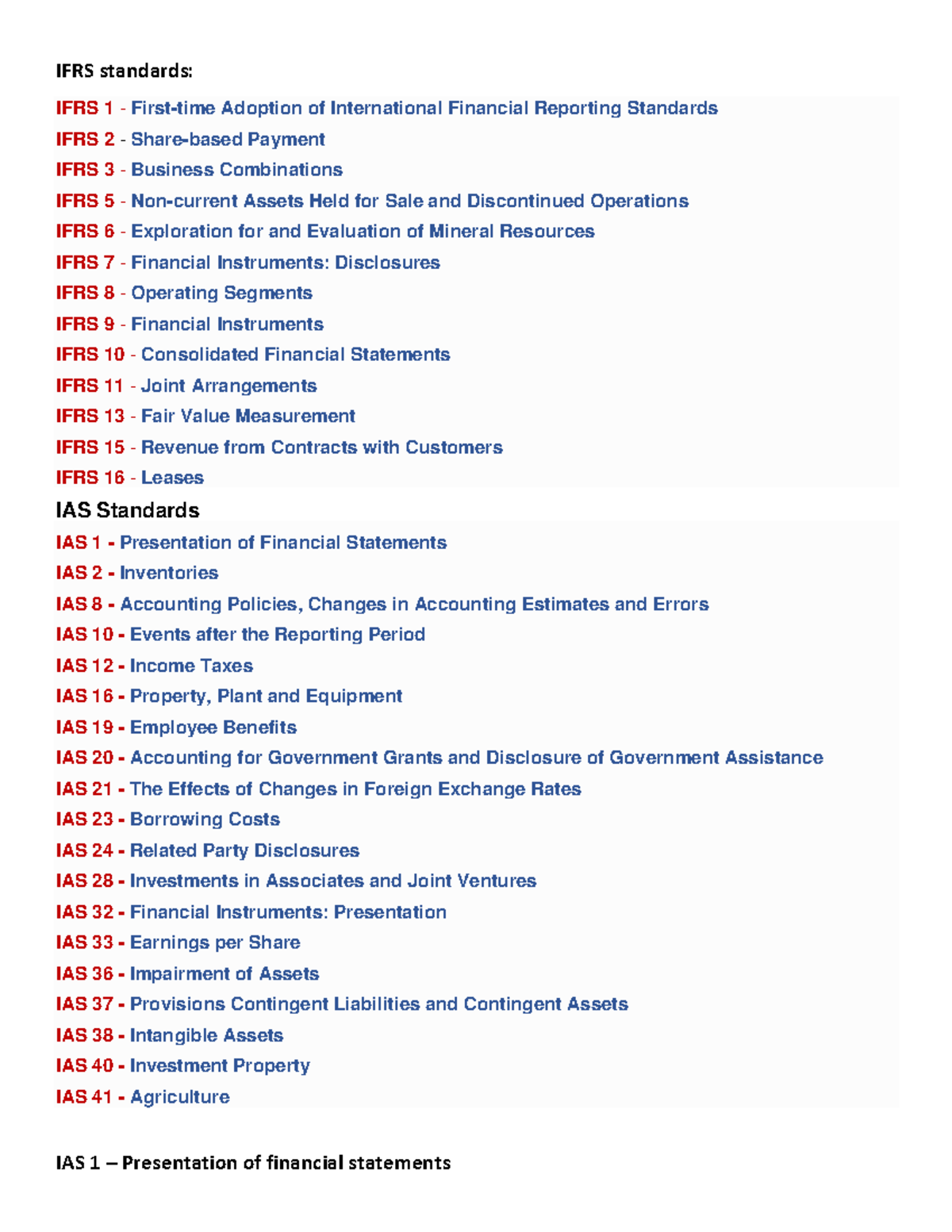 IFRS & IAS Standards Summary: Key Concepts and Guidelines - Studocu