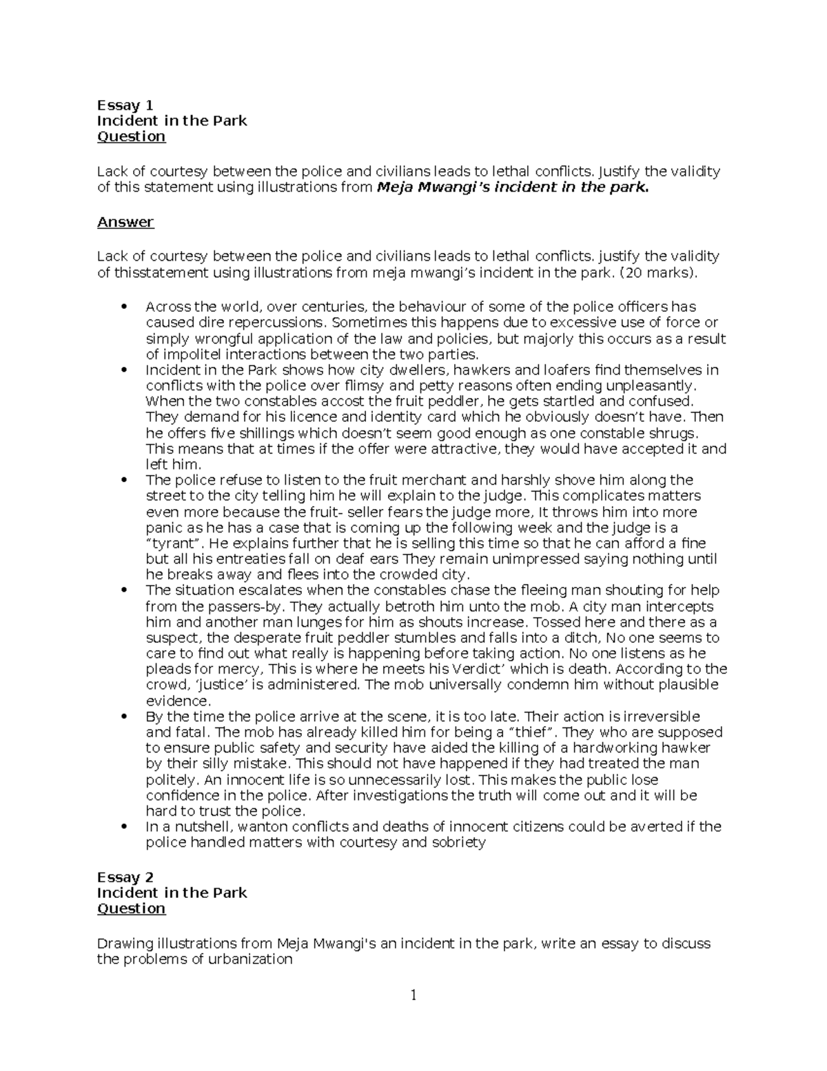 Essay 1: Lack of Courtesy Between Police and Civilians in Meja's ...