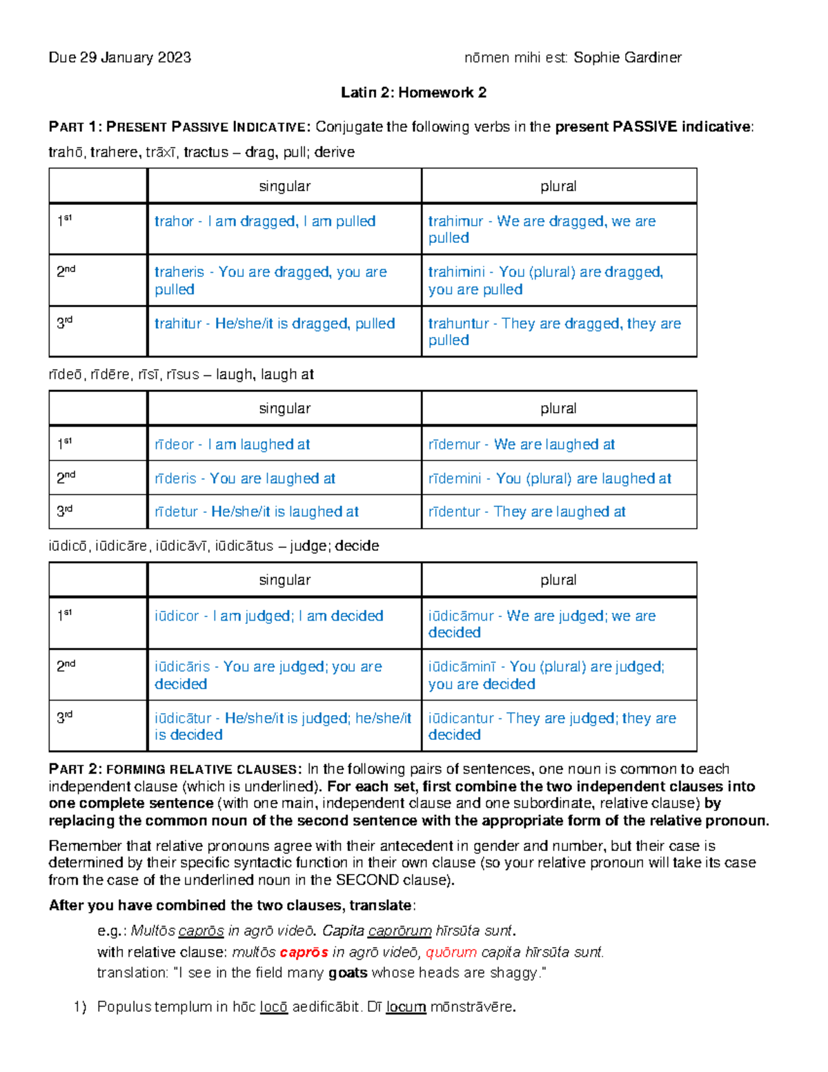 Latin 2 - Homework 2: Present Passive Indicative & Translation - Studocu