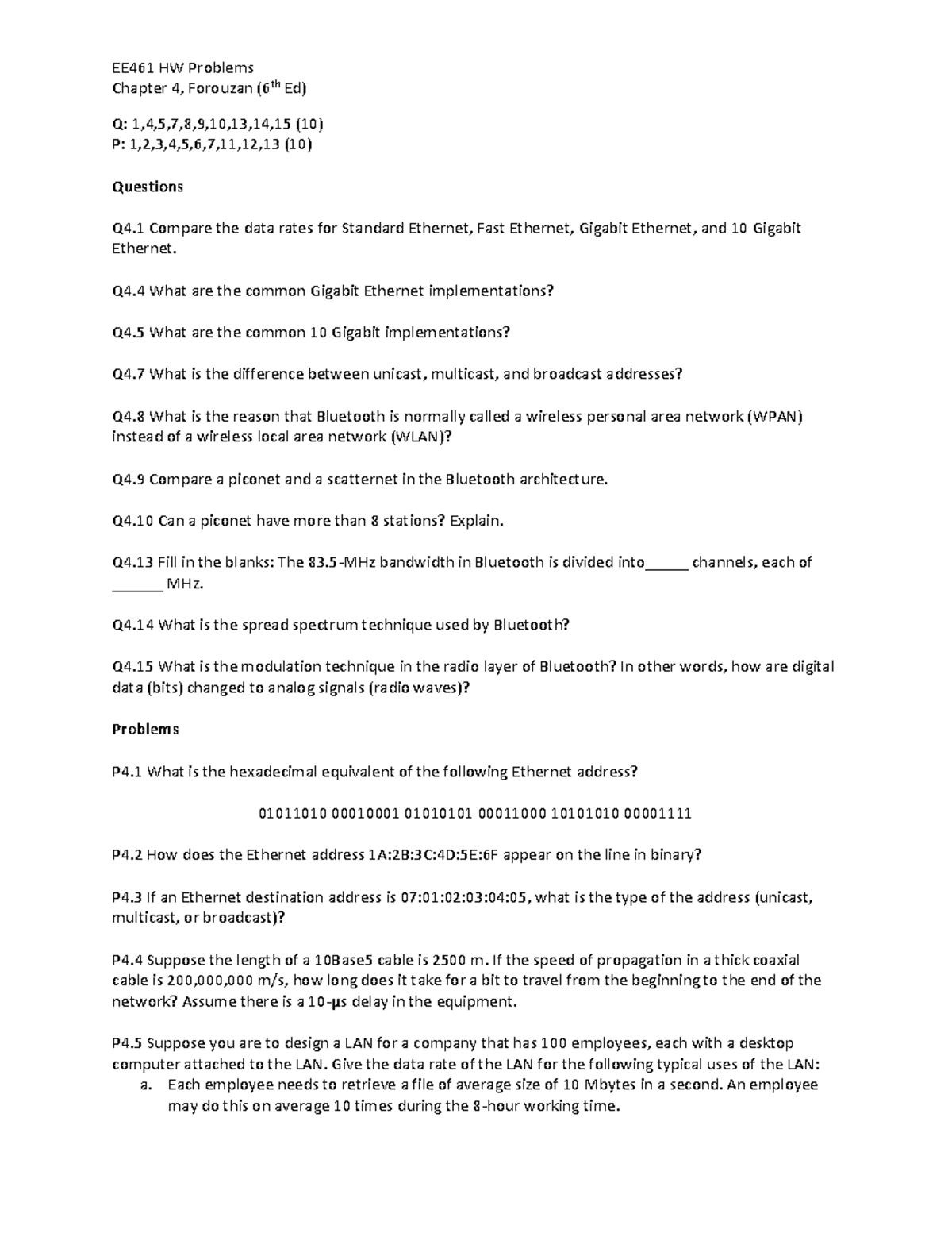 EE461 HW Problems Chapter 4: Forouzan (6th Ed) Solutions - Studocu
