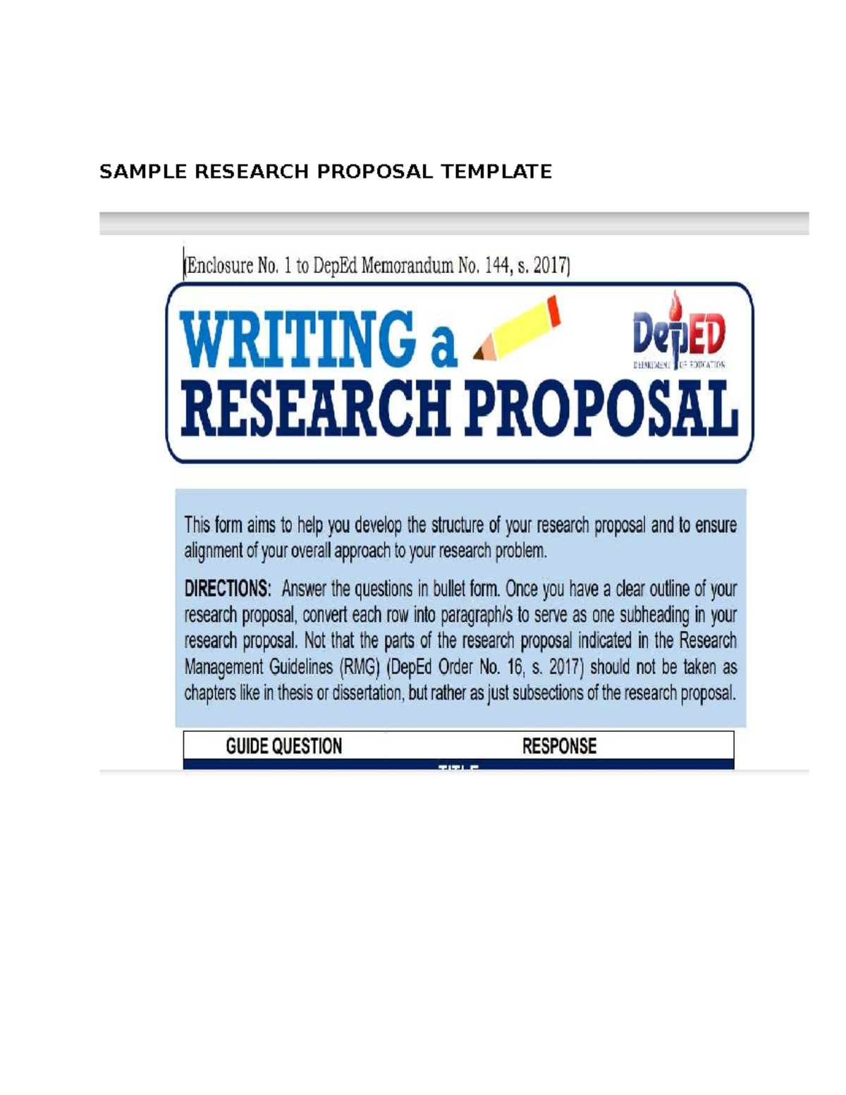 DepEd Research Proposal Template (Memorandum No. 144, S. 2017) - Studocu