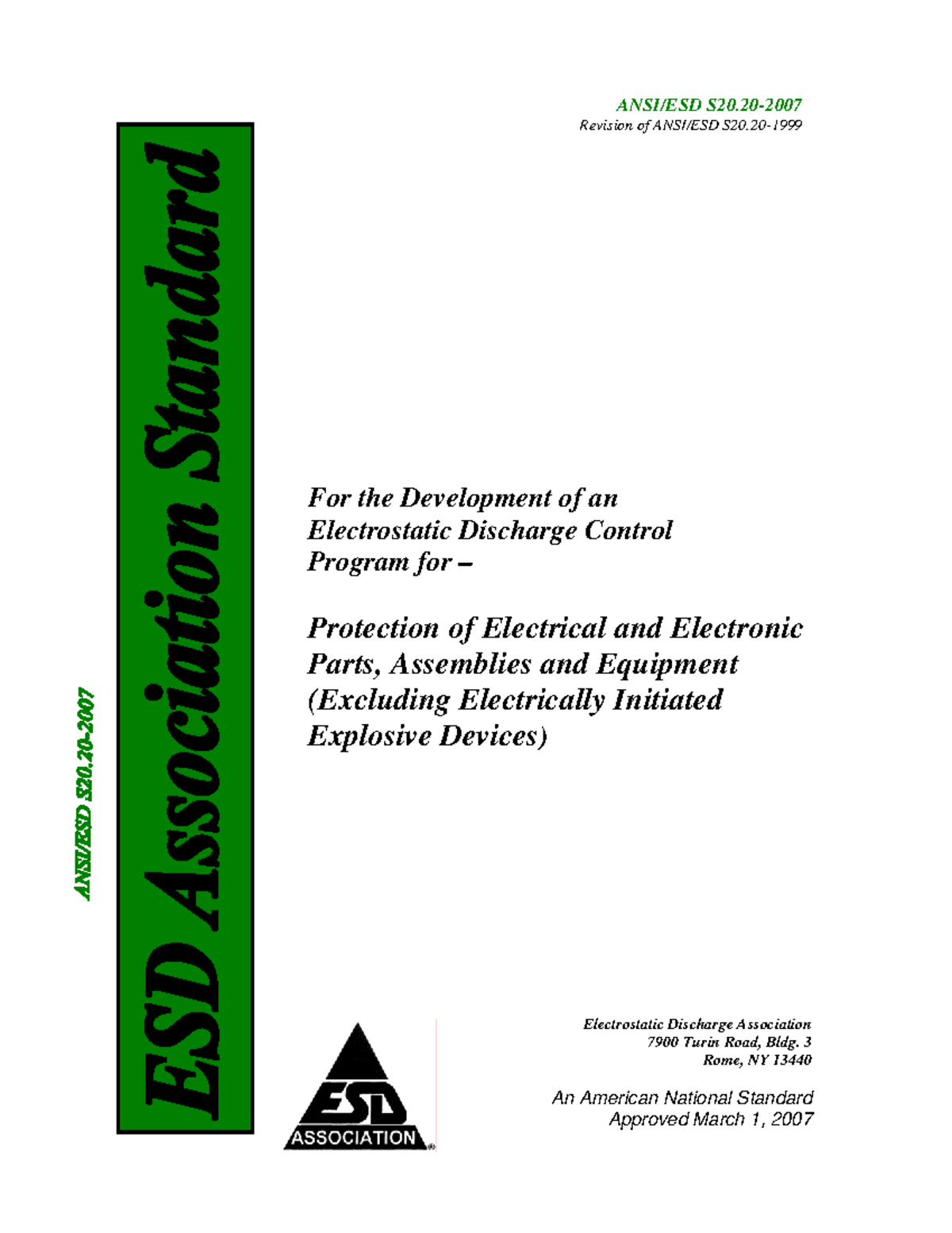 ANSI-ESD S20.20 (2007) - ESD Control Program Development Guide - Studocu