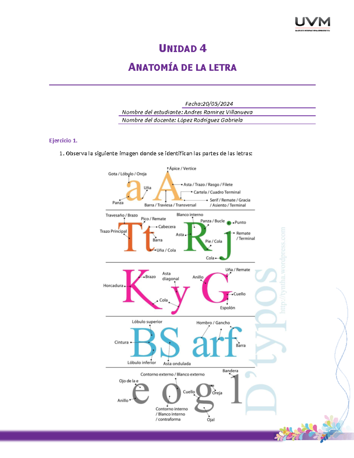 Ejercicios de Anatomía de la Letra - Tipografía UNIDAD 4 - Studocu