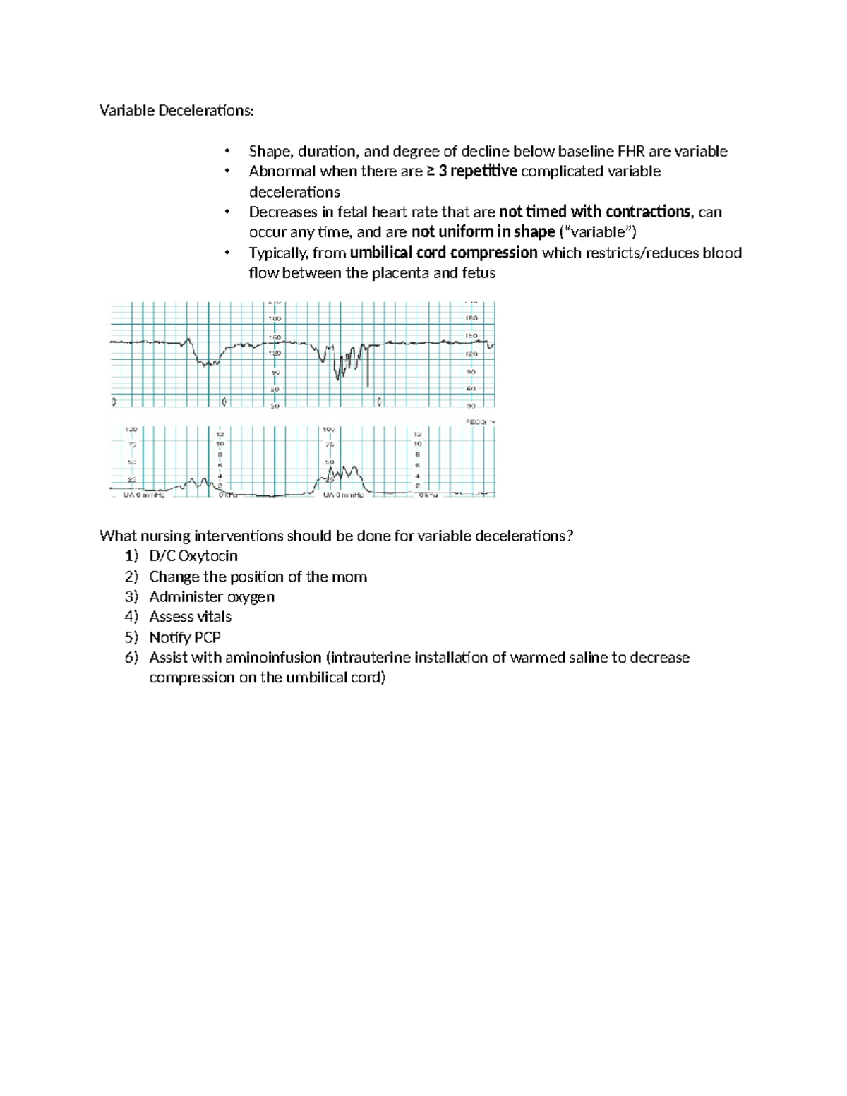 Nursing Interventions for Variable Decelerations in FHR: A Guide - Studocu