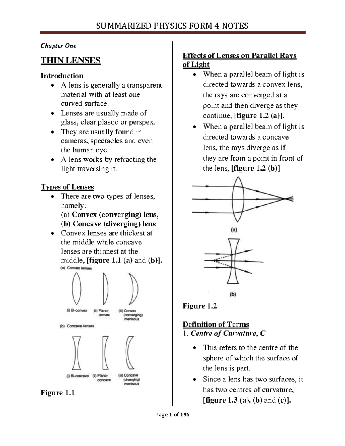 SUMMARIZED PHYSICS FORM 4 NOTES: Chapter 1 - Thin Lenses Overview - Studocu