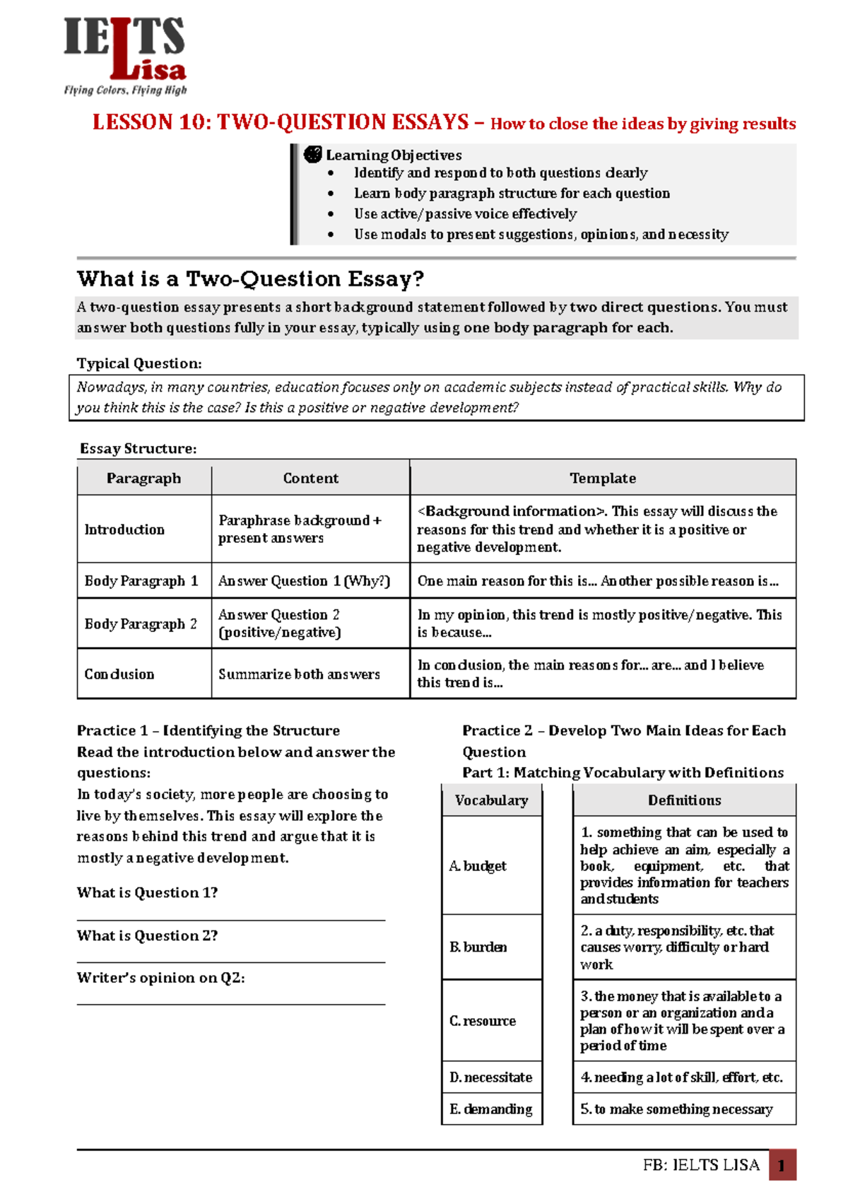 Lesson 10: Essay Writing Skills for IELTS Preparation - Studocu