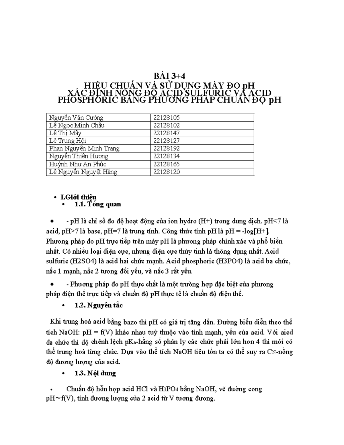 Báo cáo PTCC 1: Hiệu chuẩn và sử dụng máy đo pH - Studocu