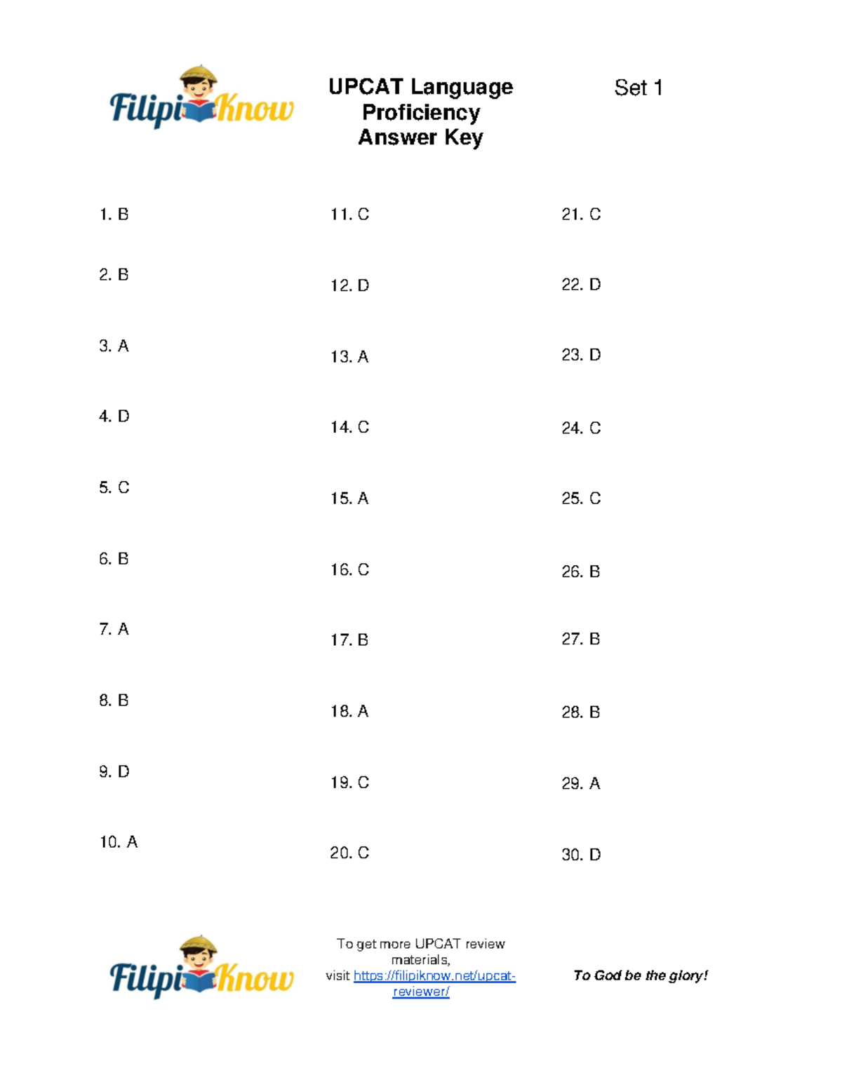 UPCAT Language Proficiency Answer Key Set 1 for Review - Studocu