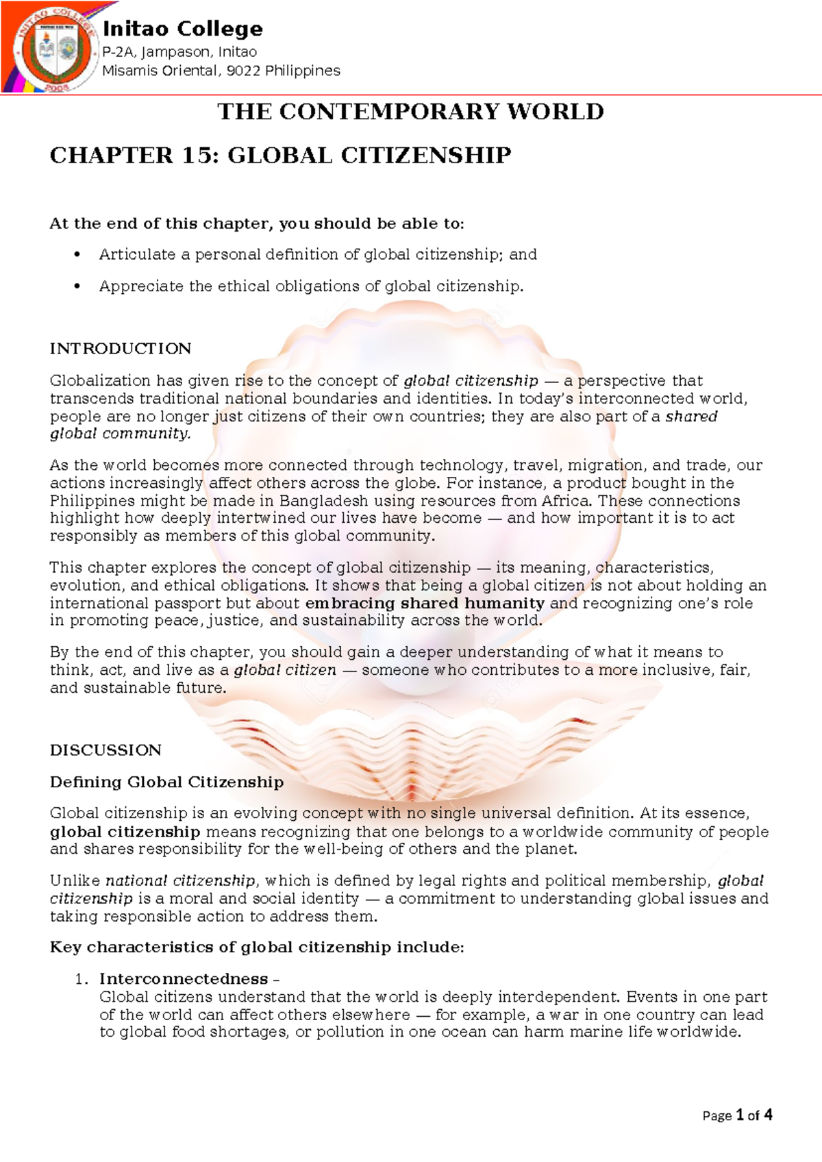 THE CONTEMPORARY WORLD CHAPTER 15: GLOBAL CITIZENSHIP - Studocu