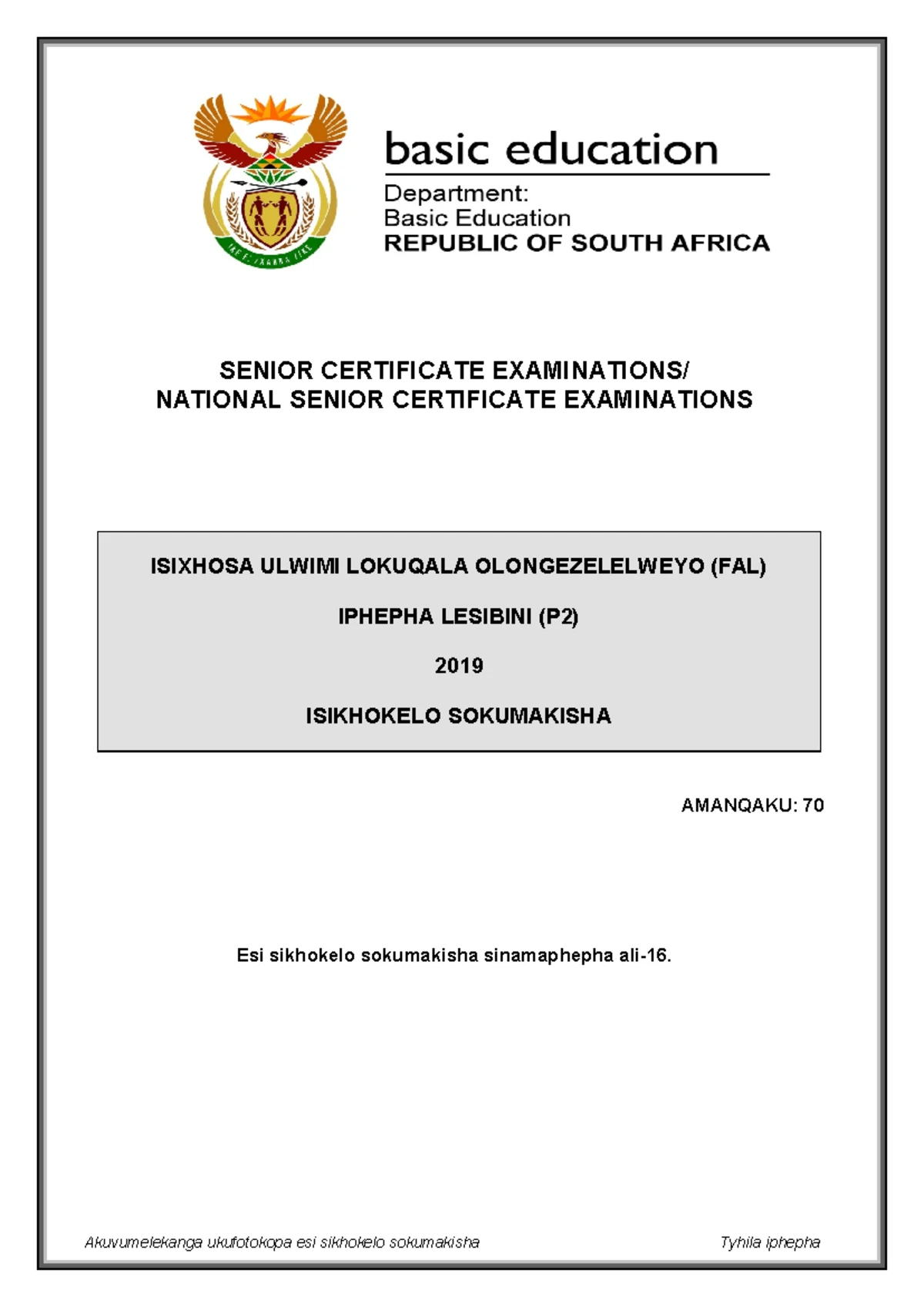 Grade 11 Xhosa P2 2023 - Past Paper Study Guide - Studocu