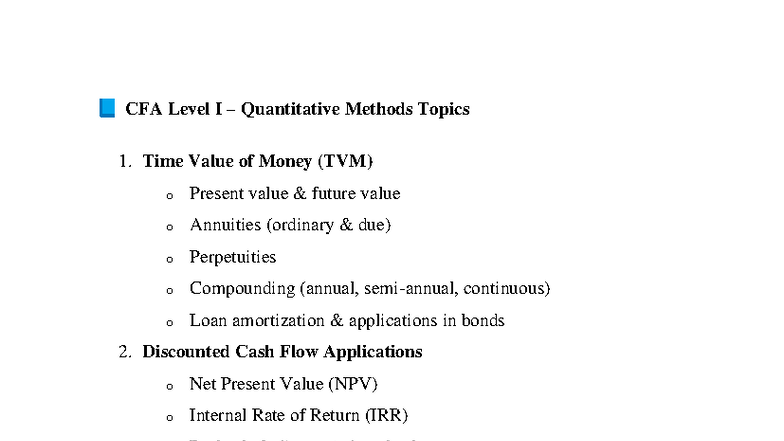CFA Level I Quantitative Methods: Key Topics & Notes - Studocu