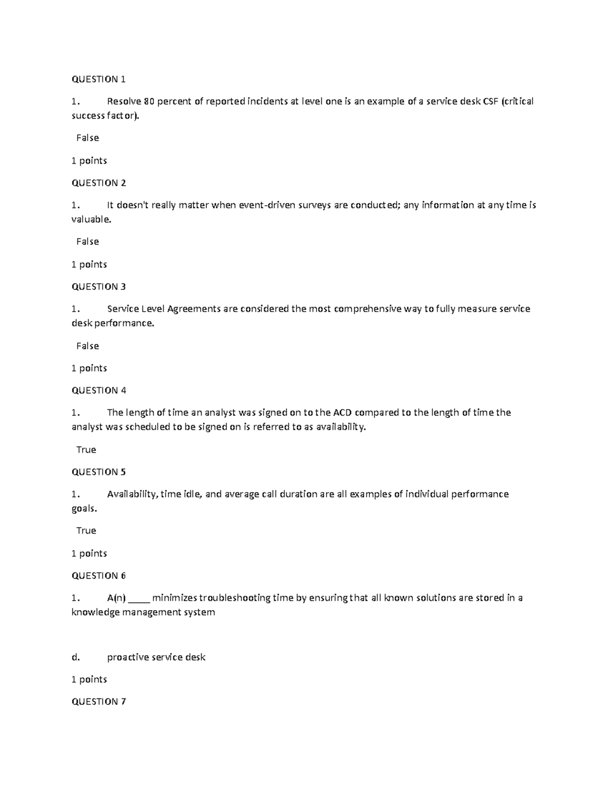 Help Desk Practice MCQs: Critical Success Factors & Skills - Studocu