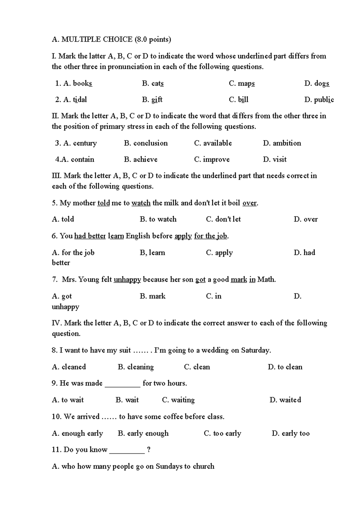 Test - Multiple Choice Questions and Writing Exercises - Studeersnel
