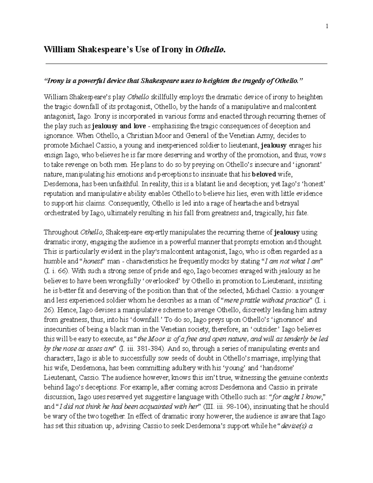 Othello Essay Draft: Exploring Human Flaws in Shakespeare's Tragedy ...