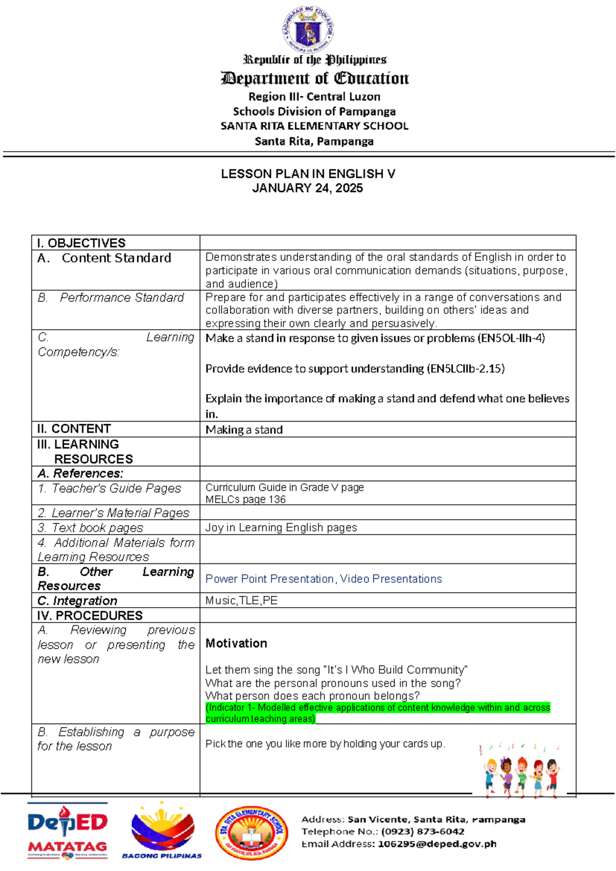 DLL-5th Grade Lesson Plan: Understanding Point of View - Studocu