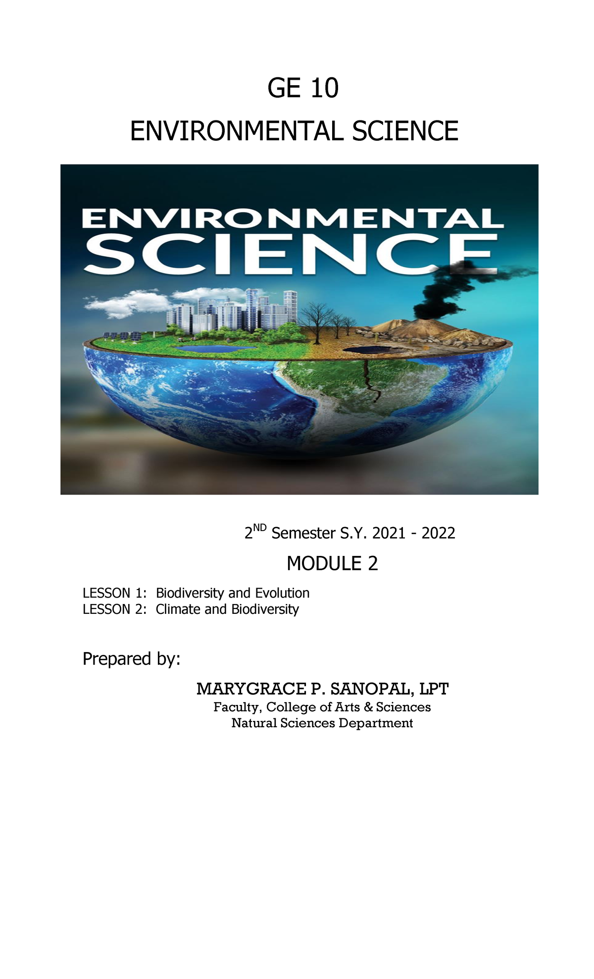 Module 2-GE 10: Environmental Science - Biodiversity & Climate Lessons ...