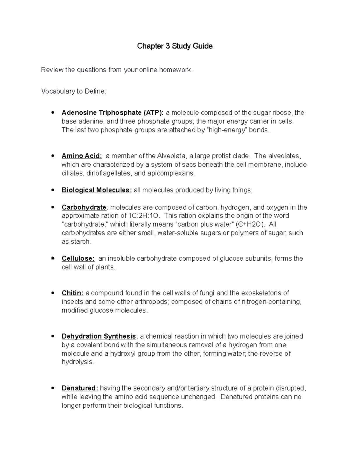 Bio 111 - Study Guide for Chapters 3 and 4 Concepts - Studocu