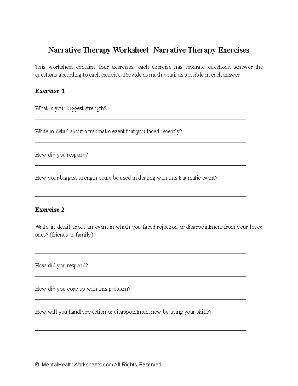 Narrative Therapy Worksheet Narrative Therapy Exercises - Answer the ...
